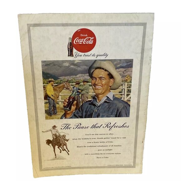 Coca Cola | Office | 953 Coke Coca Cola Soda Orig Magazine Ad Cowboys ...